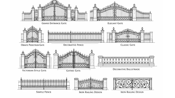 Design sliding, swing gate and detailed drawings for fence shop ...