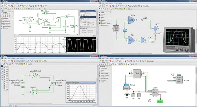 Simulate analog and digital circuits using ltspice, multism, pspice ...