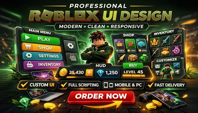 Design ui ux designer roblox ui ux animation and roblox script ...