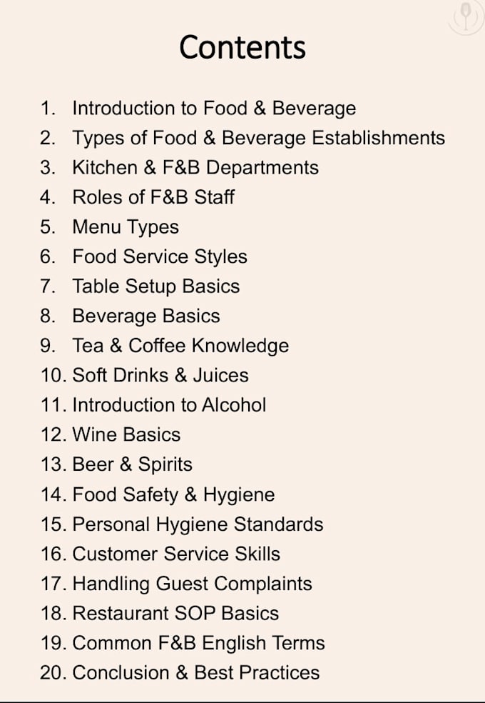 Create a food and beverage training manual pdf for hotels and ...