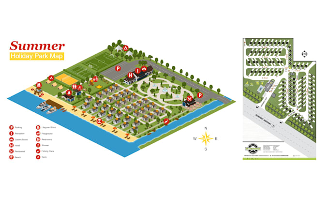 Design campground map, rv park map, resort map caravan layout lighting ...