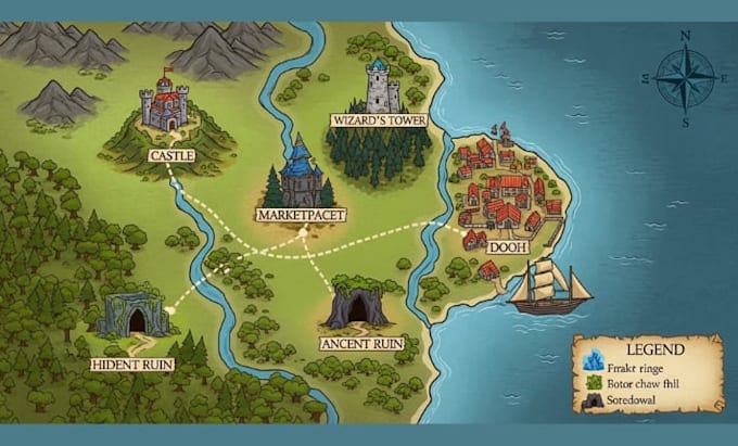 Create map illustration, vector map, site plan, illustrated map, dnd ...