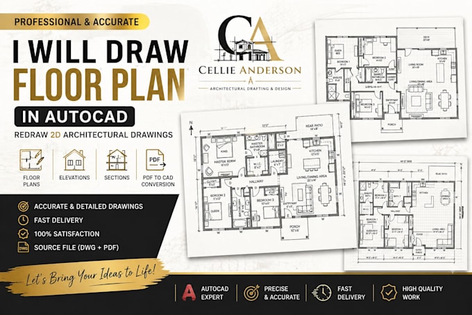 Draw floor plan in autocad, redraw 2d architectural drawings by Cellie ...