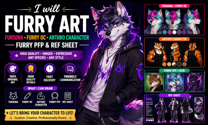 Dibujar arte furry, fursona, furry oc, personaje anthro, furry pfp y ...