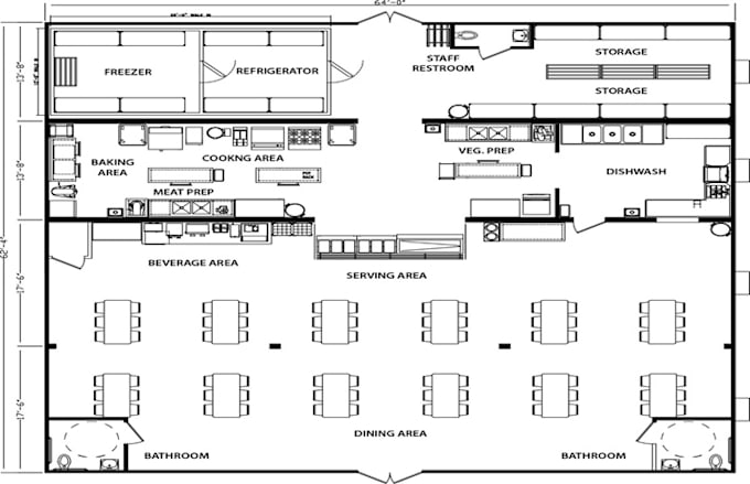 Concevoir les plans d'étage de restaurants au texas, dessins hvac et ...