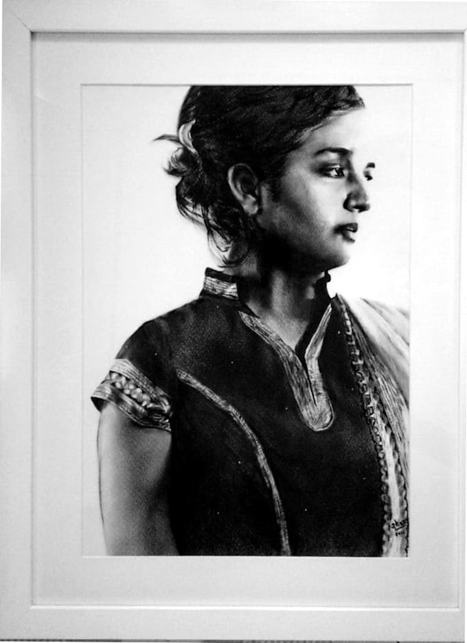 Draw realistic charcoal portrait by Shobhasharma | Fiverr