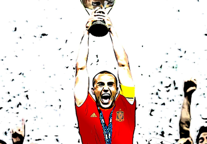Illustrate you into a high quality cartoon art, lifting the euro cup in ...