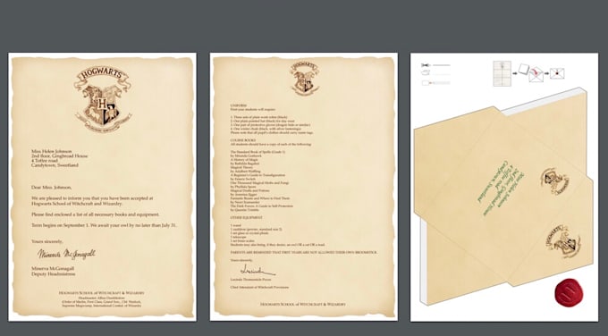 Create two personalized hogwarts letter for you by Ds45837 | Fiverr