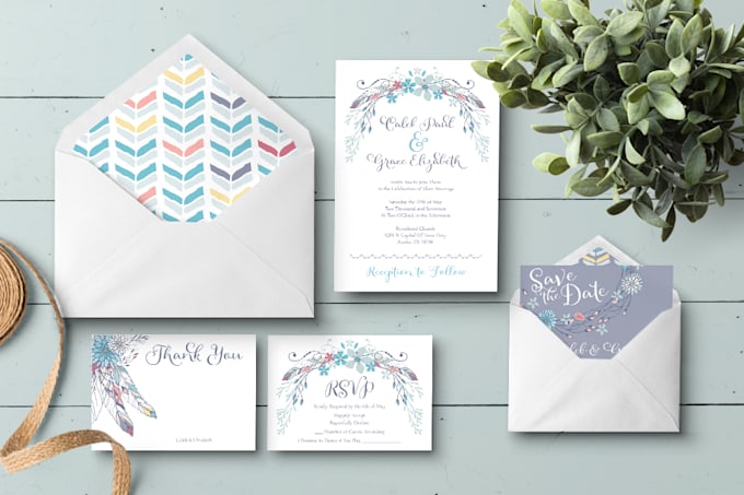 Design a boho themed wedding invitation suite by Printificdesign | Fiverr