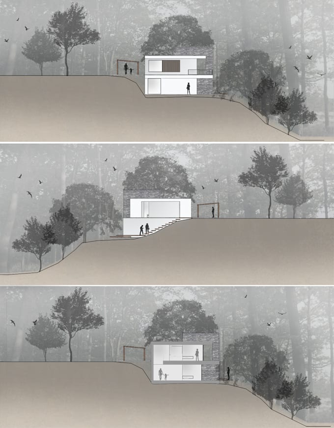 Render section, 2d plan in photoshop by Gardenstudio | Fiverr