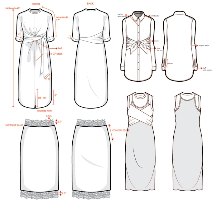 Make garment technical drawing for any style by Suditi | Fiverr