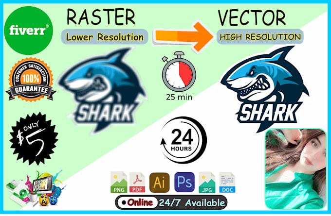 Convert raster logo image in vector file high resolution ai, png, jpg by Layla_designe9 | Fiverr