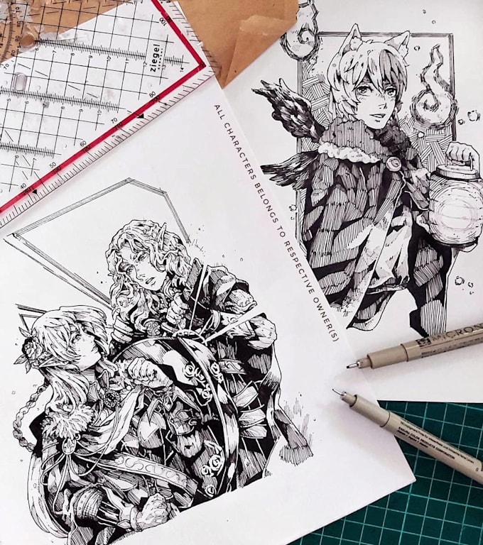 Draw a detailed manga style illustration with ink style by Rinardytan ...
