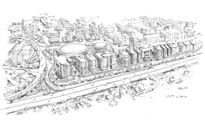 Create hand drawn architecture, building, urban line sketch by Hnmptr ...
