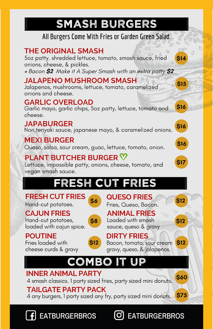 Create a printable pdf menu for your restaurant by Kking5 | Fiverr