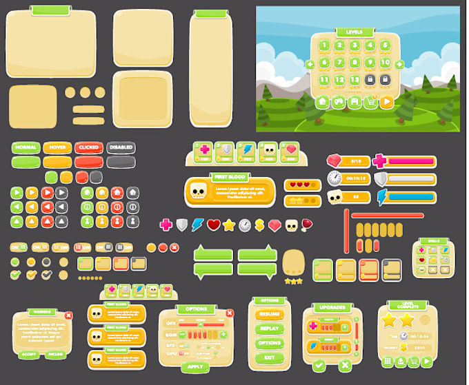 Design games ui, gui backgrounds, menus and buttons by Anna1528 | Fiverr