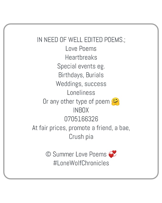 Write you a well edited special event poem,love poem,heartbreak and ...