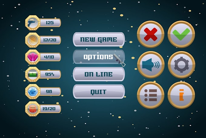 Design game graphics, icons, button, logo, level map, environment ...