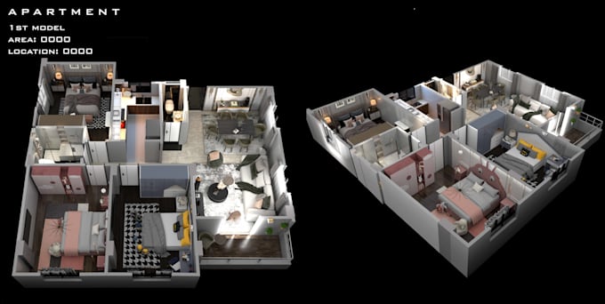 Create 2d and 3d floor plan and rendering using 3ds max and photoshop ...