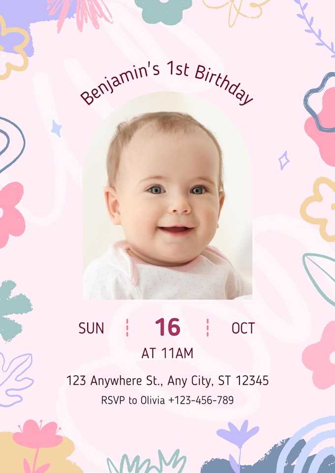 Design the first birthday invitation of your baby by Thaveesha007 | Fiverr
