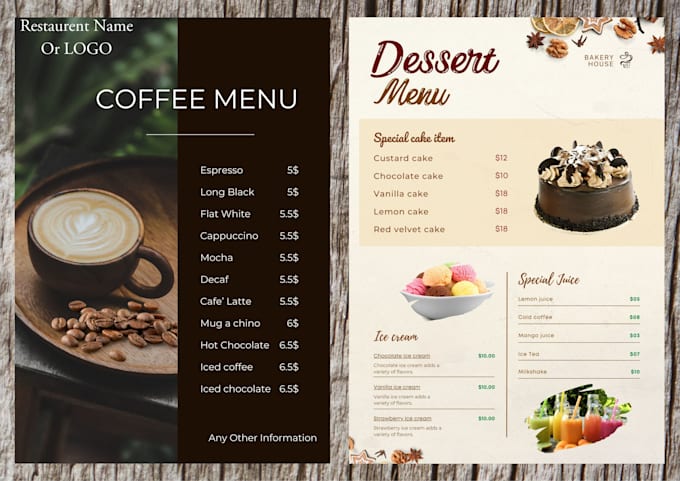 Design food and beverage menu by Thaveesha007 | Fiverr