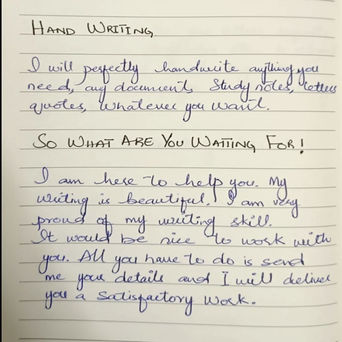 Perfectly hand write any document,study notes,letter,quotes or anything ...