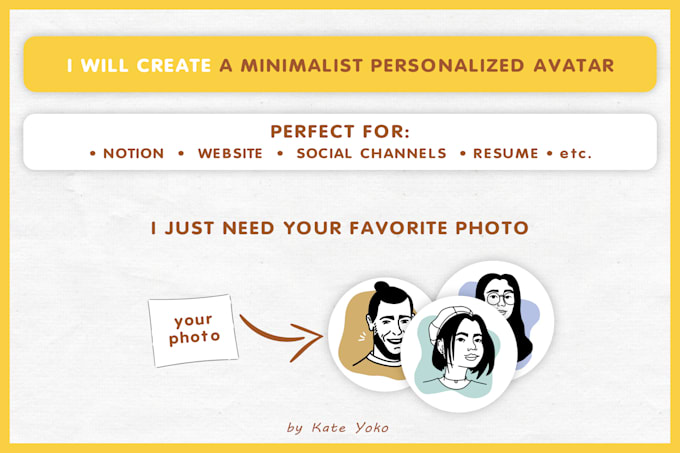 Draw a minimalist avatar notion, web site, social profile by Kateyoko ...