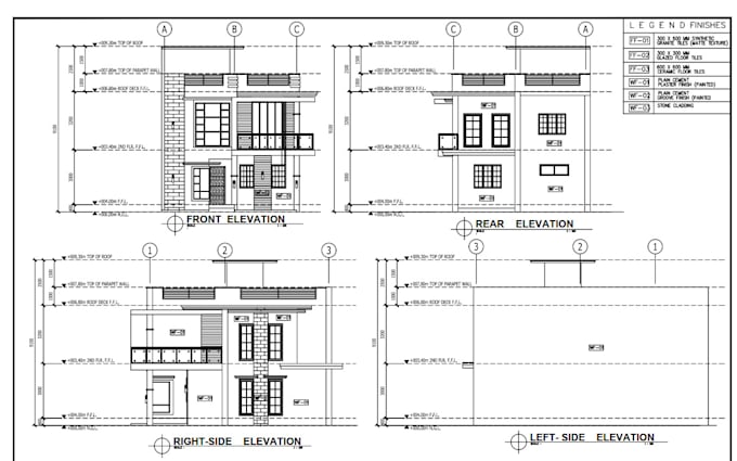Create a 2d floor plan plus a front elevation area of up to 500 sqft by ...
