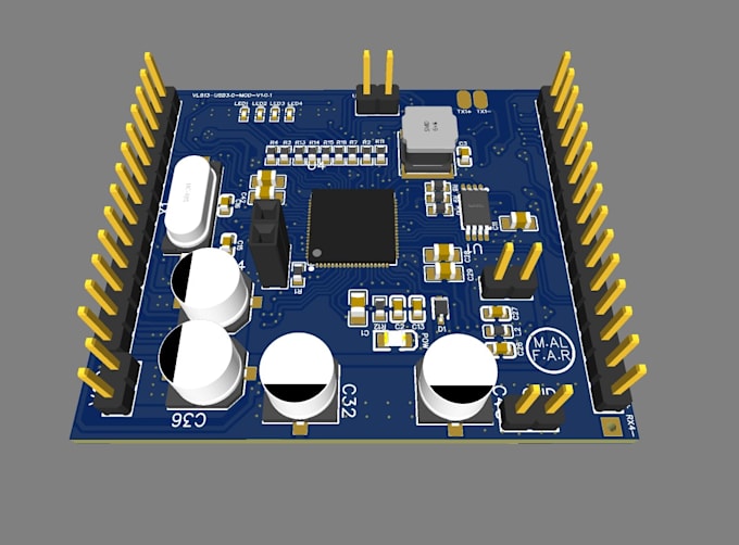 Create design of pcb board, schematic, and pcb 3d model by Fiktorndruru ...
