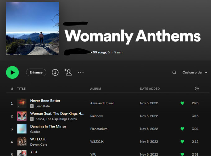 Create a custom spotify playlist by Sweetsyd96 | Fiverr