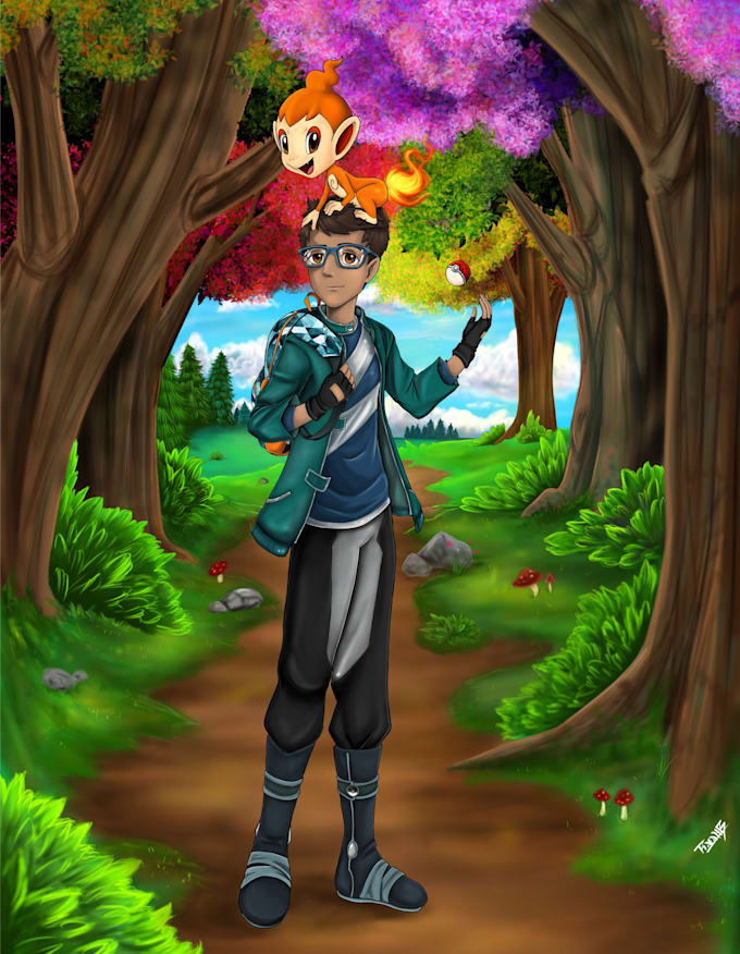 Draw you and your partner pokemon or digimon by Rafahb | Fiverr