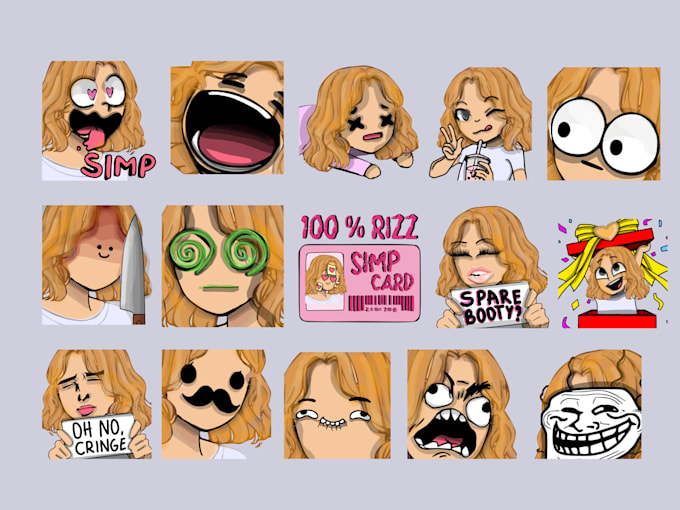 Send you a premade emote pack of this cute chibi orange hair girl by ...