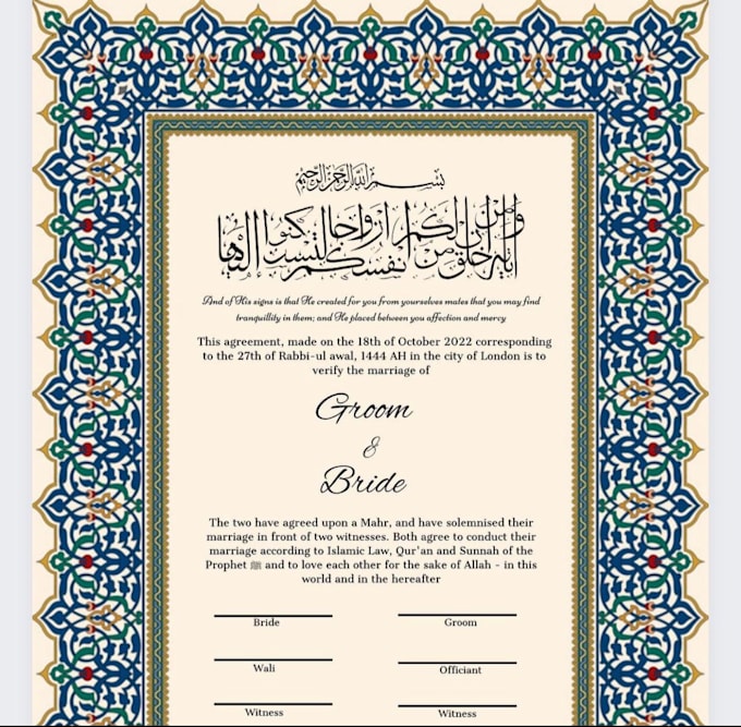 Design nikkah contracts for you by Gazalyaseen | Fiverr