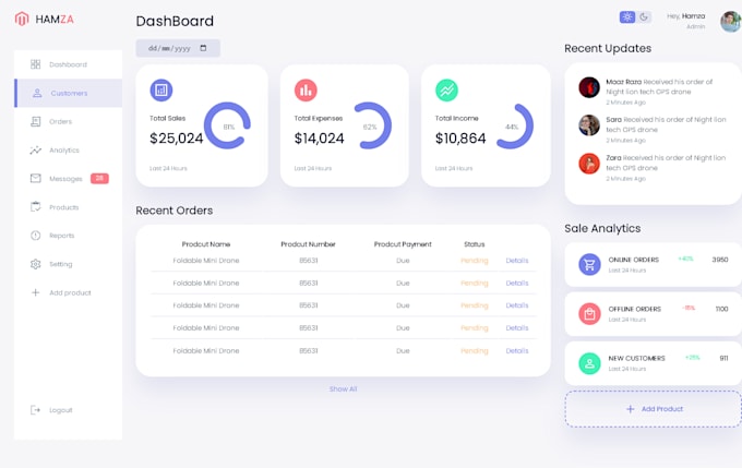 Do front end development using html css javascript and react by Hamza_azam89 | Fiverr