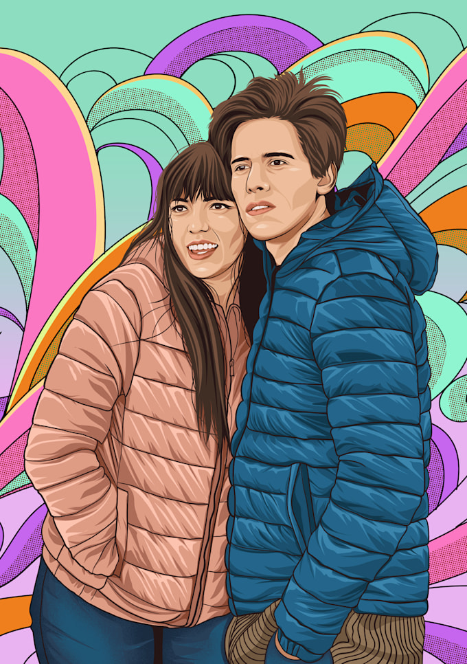 Draw couple vector cartoon portrait with unique background by Edzel_02 ...