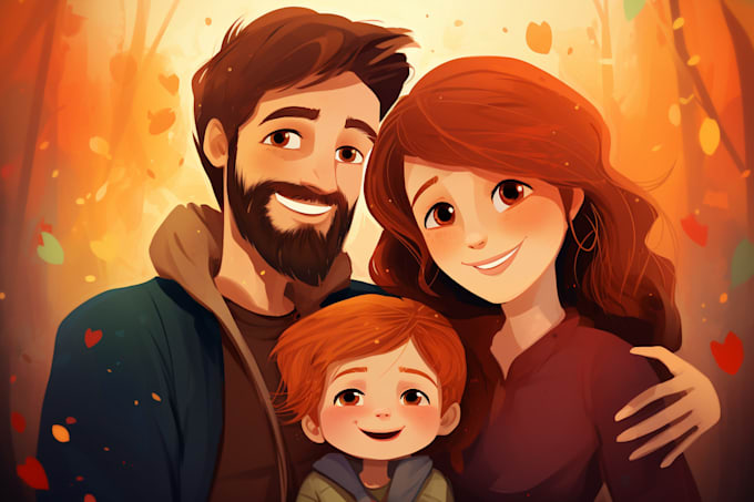 Draw cute , family portrait illustration by Tvagos | Fiverr