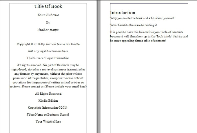 How to create table of contents and kindle pre formatted template by ...