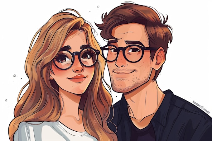 Draw cartoon couple portrait by Jazeeman | Fiverr