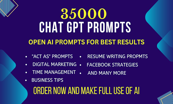 Provide 30,000 powerful ai chat bot prompts bundle by Creative0002 | Fiverr