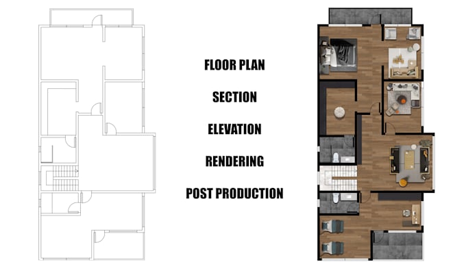 Render 2d floor plans, sections and elevations by Cerenakisik | Fiverr