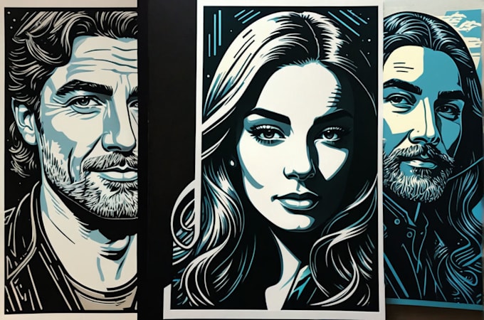 Draw a custom portrait in linocut style by Merislson | Fiverr