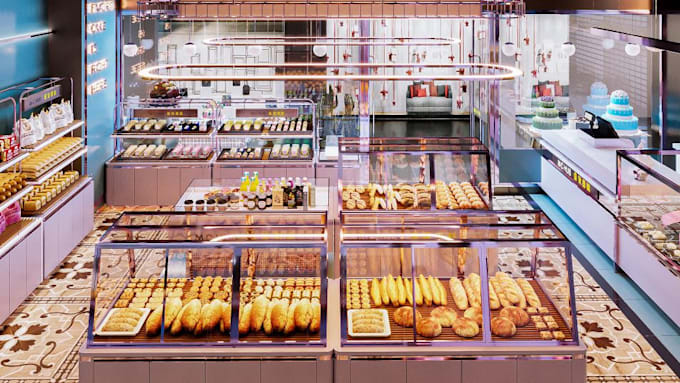 Design your dream bakery shop, modern restaurant, shop layout, interior ...