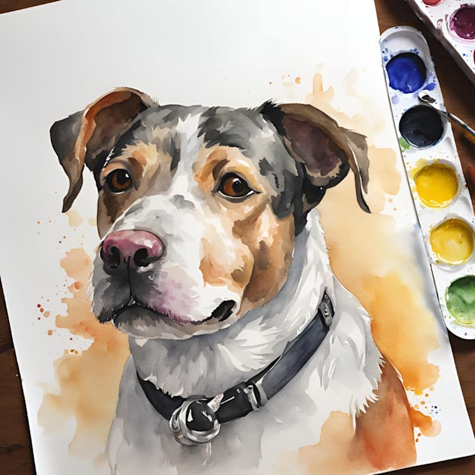 Draw watercolor pet portrait by Kelsebard | Fiverr