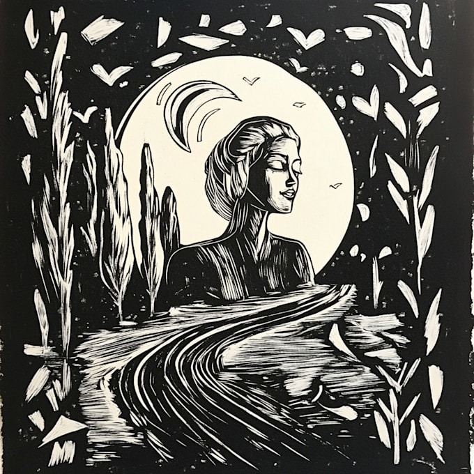 Draw a custom portrait in linocut style by Colgarev447 | Fiverr
