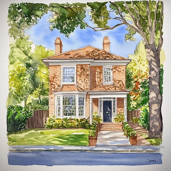 Create a hand painted watercolor house portrait by Ryehalt | Fiverr