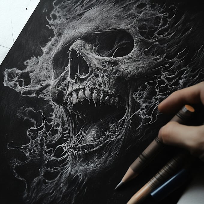 Draw detailed dark art and heavy metal horror illustration by Falemar ...