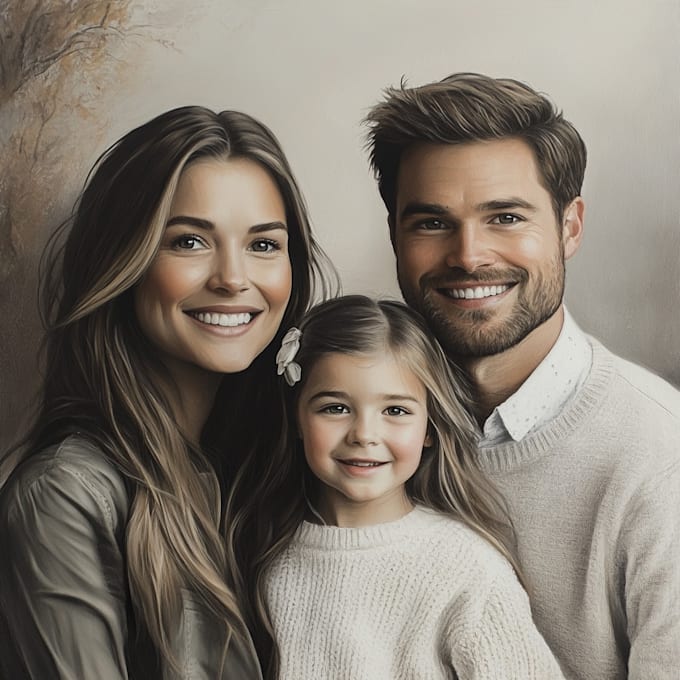 Draw realistic family portrait, couple or group from photo by ...