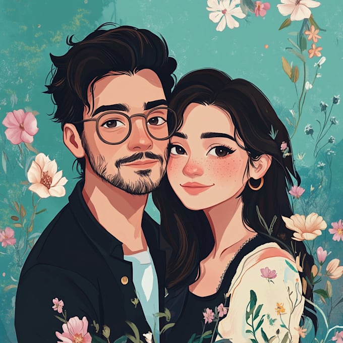 Draw a cute cartoon couple portrait by Avariepeters | Fiverr