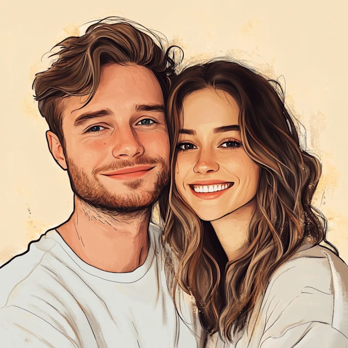 Draw a cute cartoon couple portrait by Feleysabertson | Fiverr