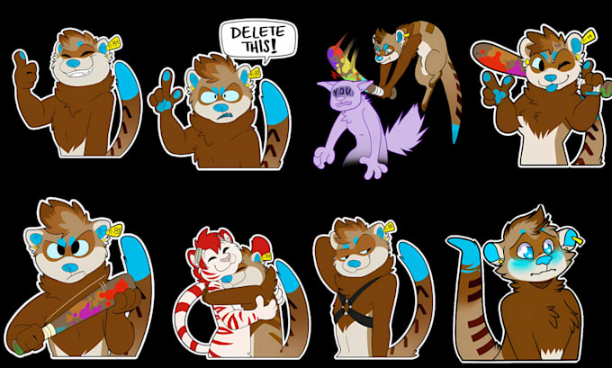 Draw a set of furry telegram stickers, nsfw stickers, discord animated ...